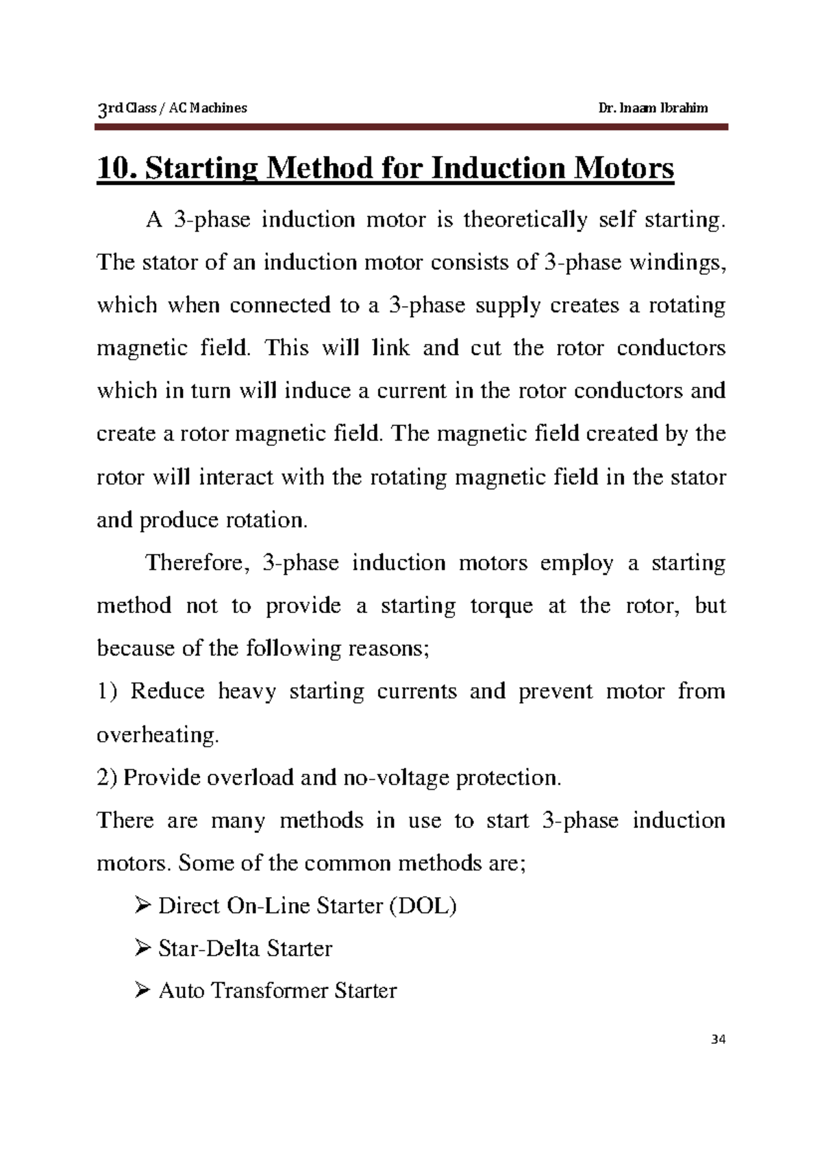 PART 2 - It's lecture note - 10. Starting Method for Induction Motors A ...