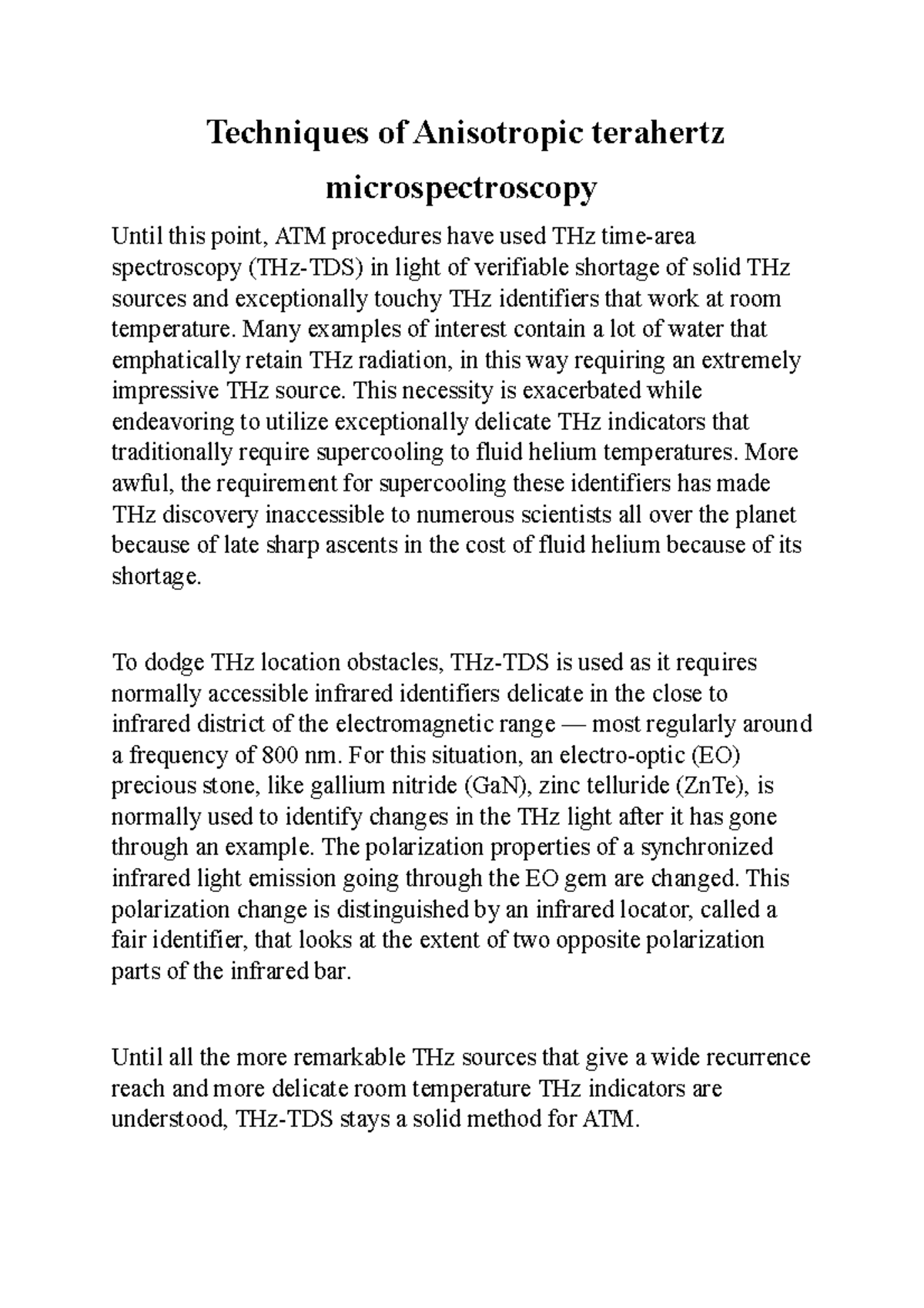 Techniques Of Anisotropic Terahertz Microspectroscopy Techniques Of Anisotropic Terahertz