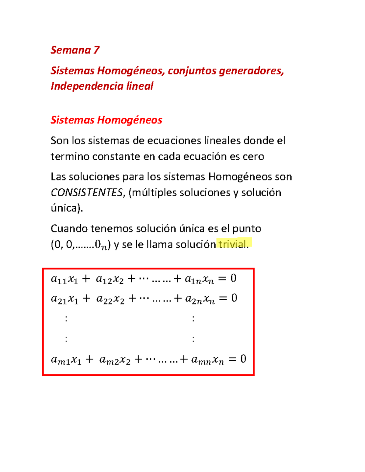 Semana 7,Rank sistemas homogeneos - Semana 7 Sistemas HomogÈneos ...