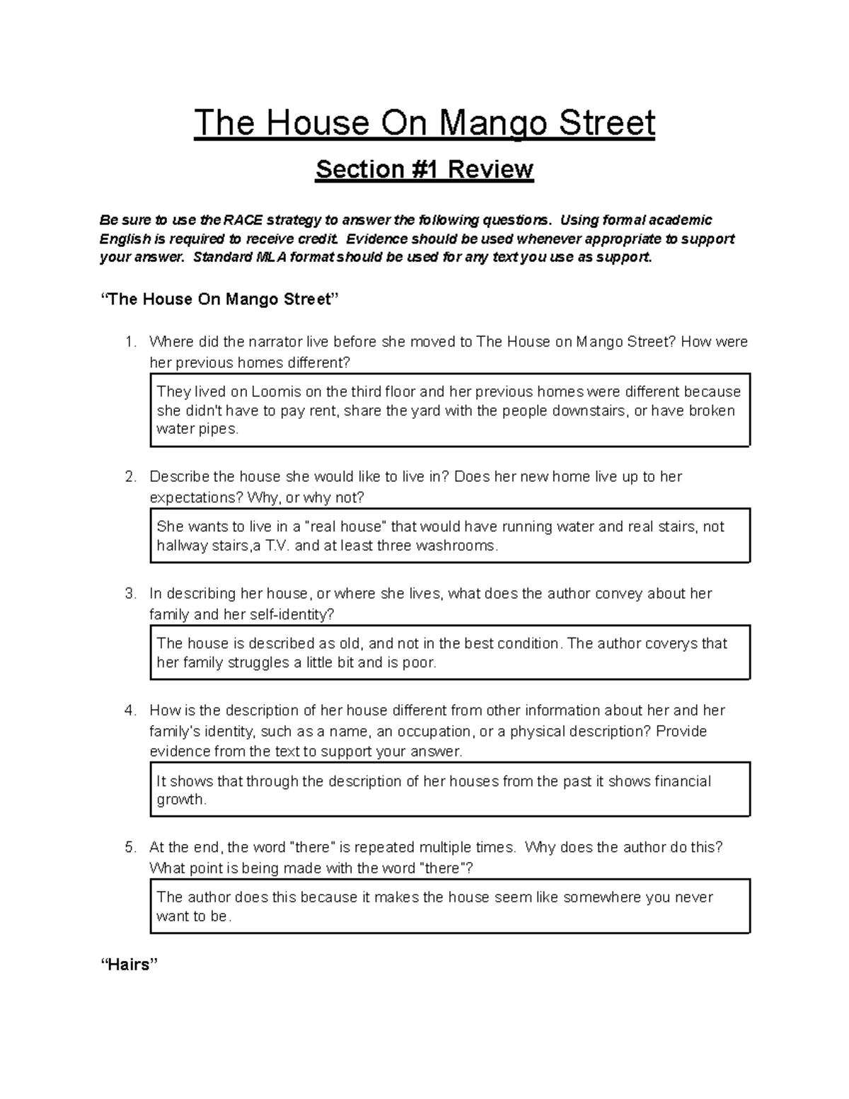 BEAU Briscoe - HOMS Section #1 Review - The House On Mango Street ...