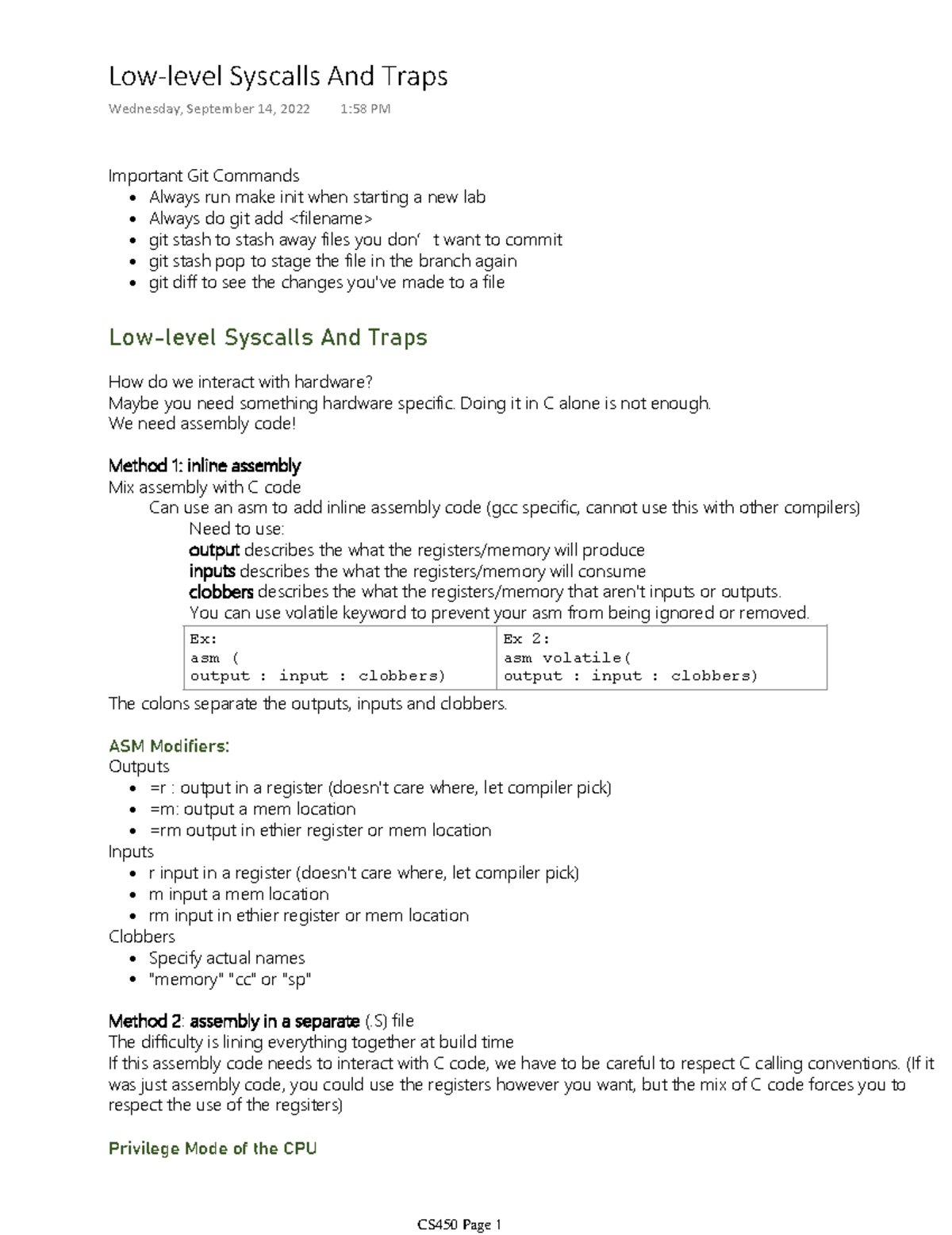 Low-level Syscalls And Traps - Important Git Commands - Always run make ...