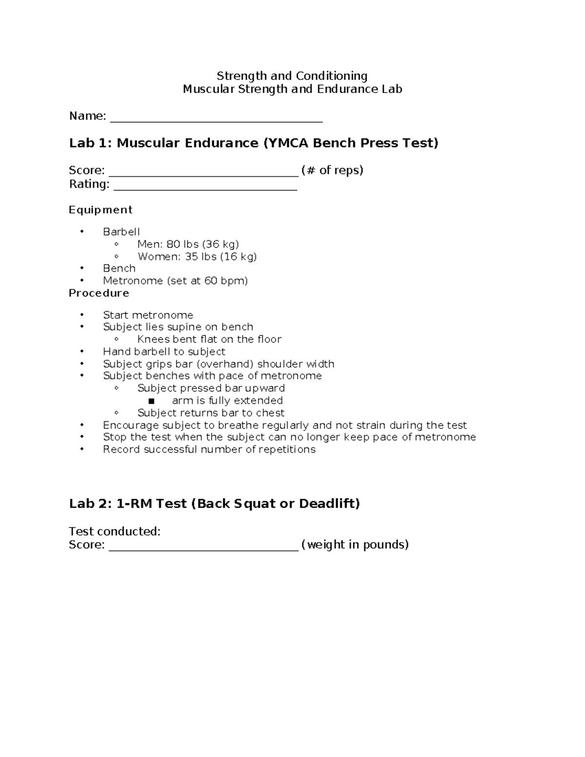 Strength and Endurance Score Sheet - Strength and Conditioning Muscular ...
