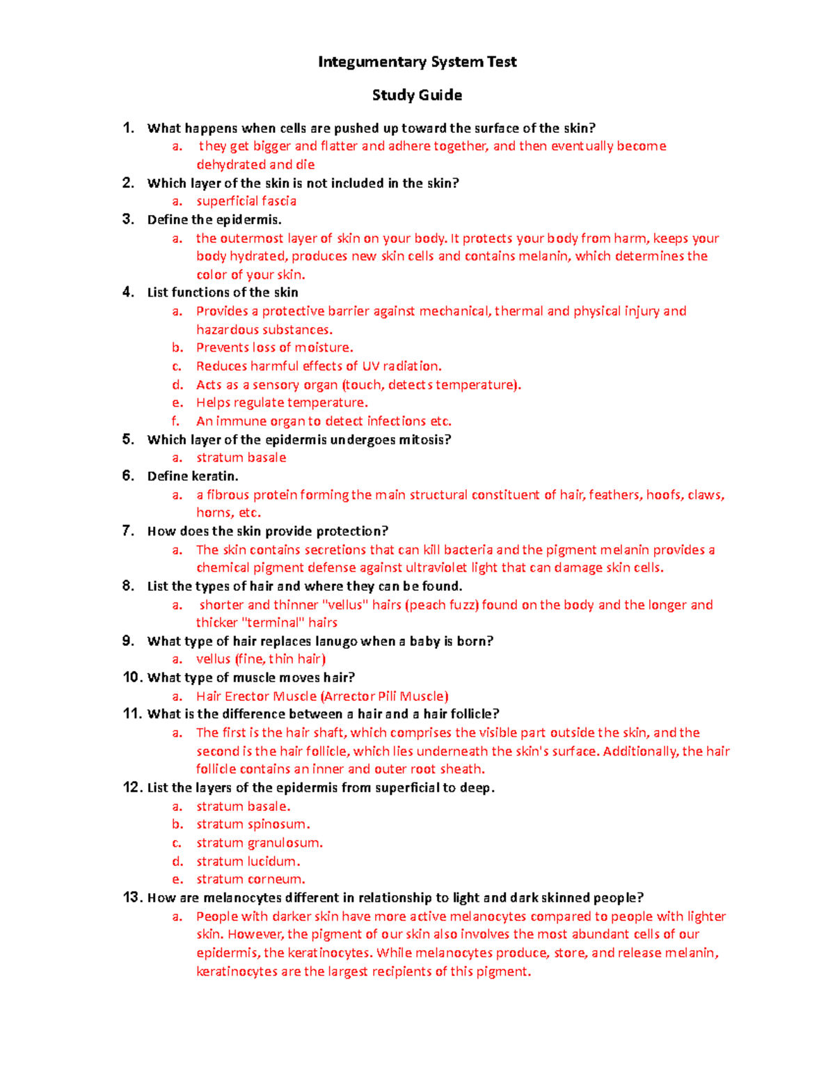 Integumentary System study guide - Integumentary System Test Study ...