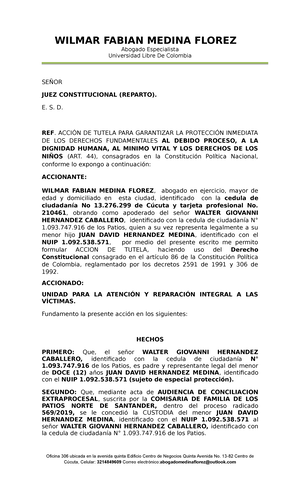Tutela Sergio Alexander Montanez - San José de Cúcuta, 7 de diciembre ...