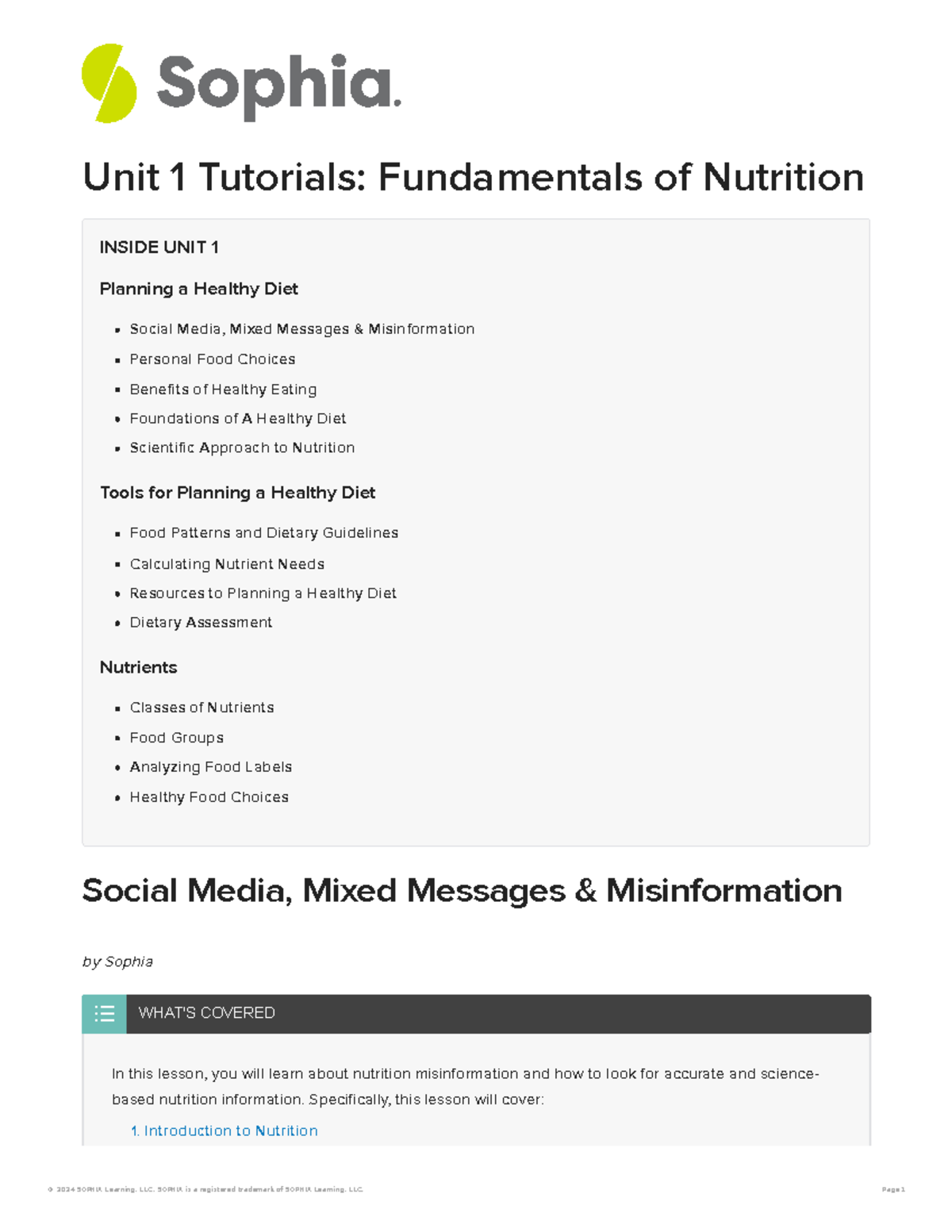 Unit 1 tutorials fundamentals of nutrition - Unit 1 Tutorials: Fundamentals of Nutrition INSIDE ...