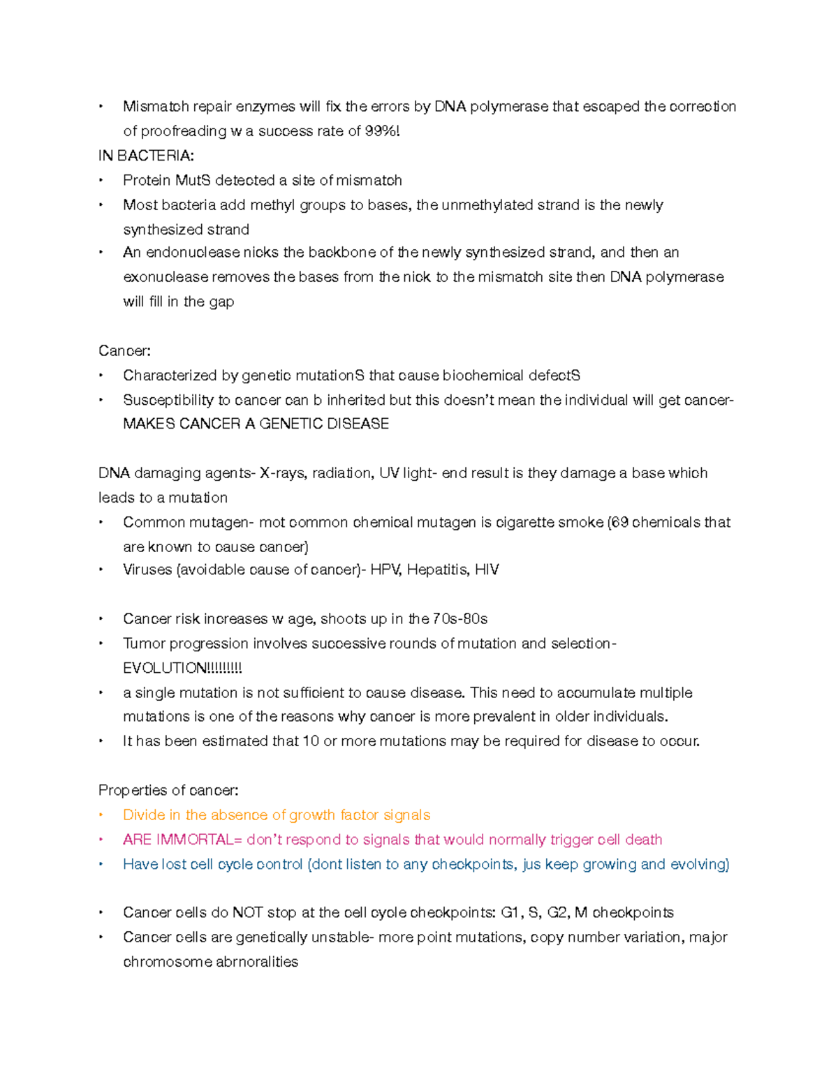 Biochem cancer topic - Mismatch repair enzymes will fix the errors by ...