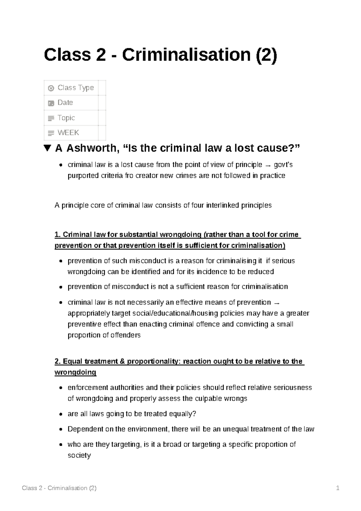 Criminalisation Class 2 - Class 2 - Criminalisation (2) Class Type Date ...