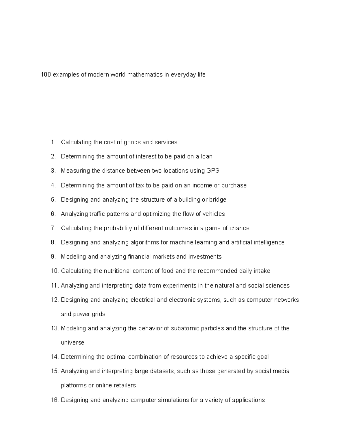100 examples of modern world mathematics in everyday life - Studocu