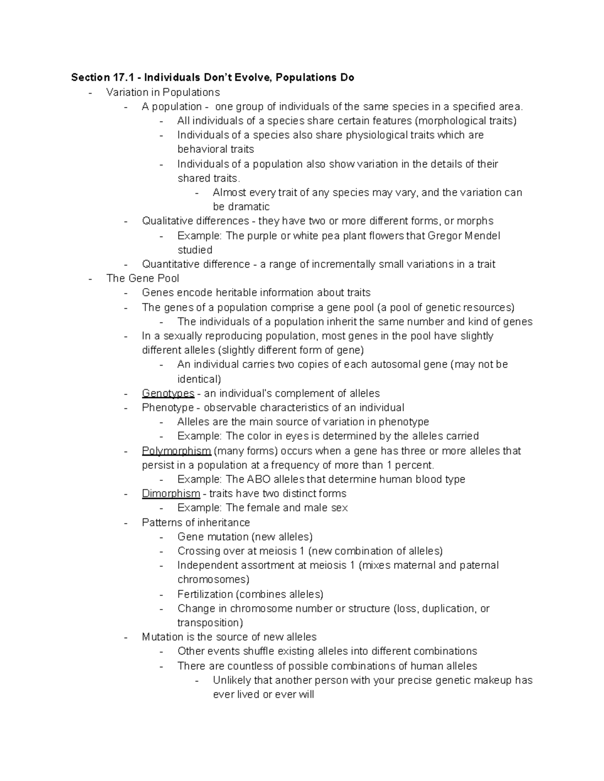 Chapter 17 - Process of Evolution - Section 17 - Individuals Don’t ...