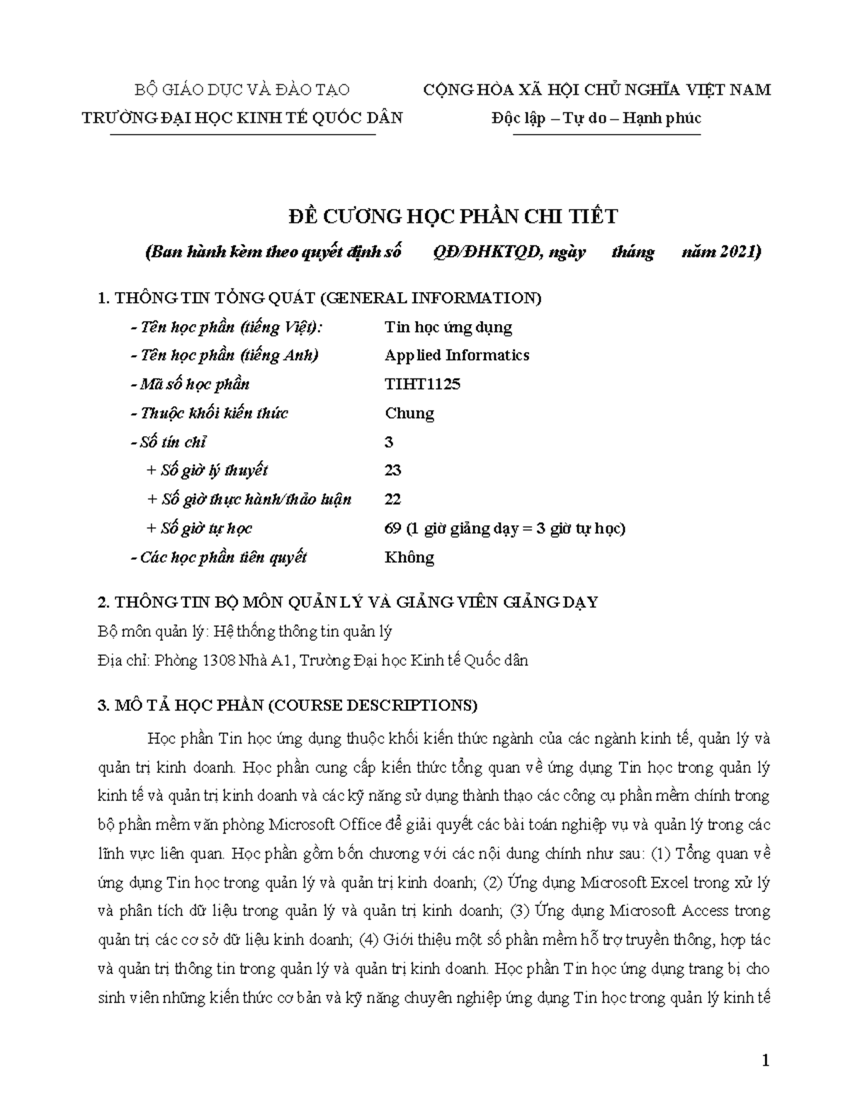 Đề Cương Thud K63 Tin Học ứng Dụng BỘ GiÁo DỤc VÀ ĐÀo TẠo TrƯỜng ĐẠi HỌc Kinh TẾ QuỐc DÂn