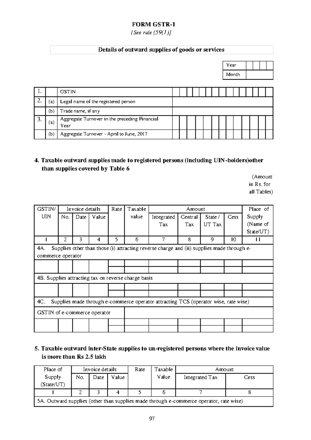 (GSTR-1) - GST Format - FORM GSTR- 1 [See rule (59(1)] Year Month 1 ...