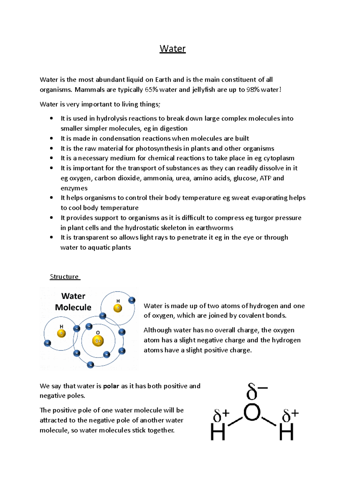 Water - notes - Water Water is the most abundant liquid on Earth and is ...