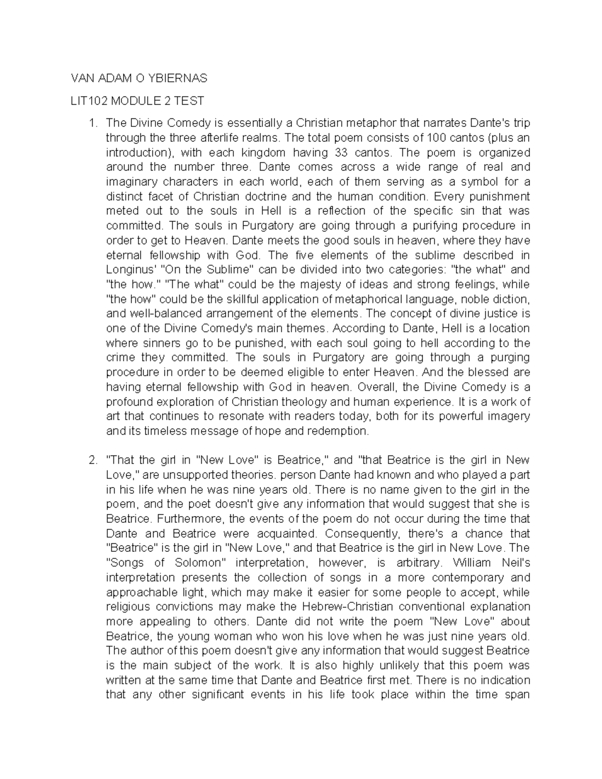 Van Adam O. Ybiernas - AB Pol Sci (LIT102 Module TEST 2) - VAN ADAM O ...