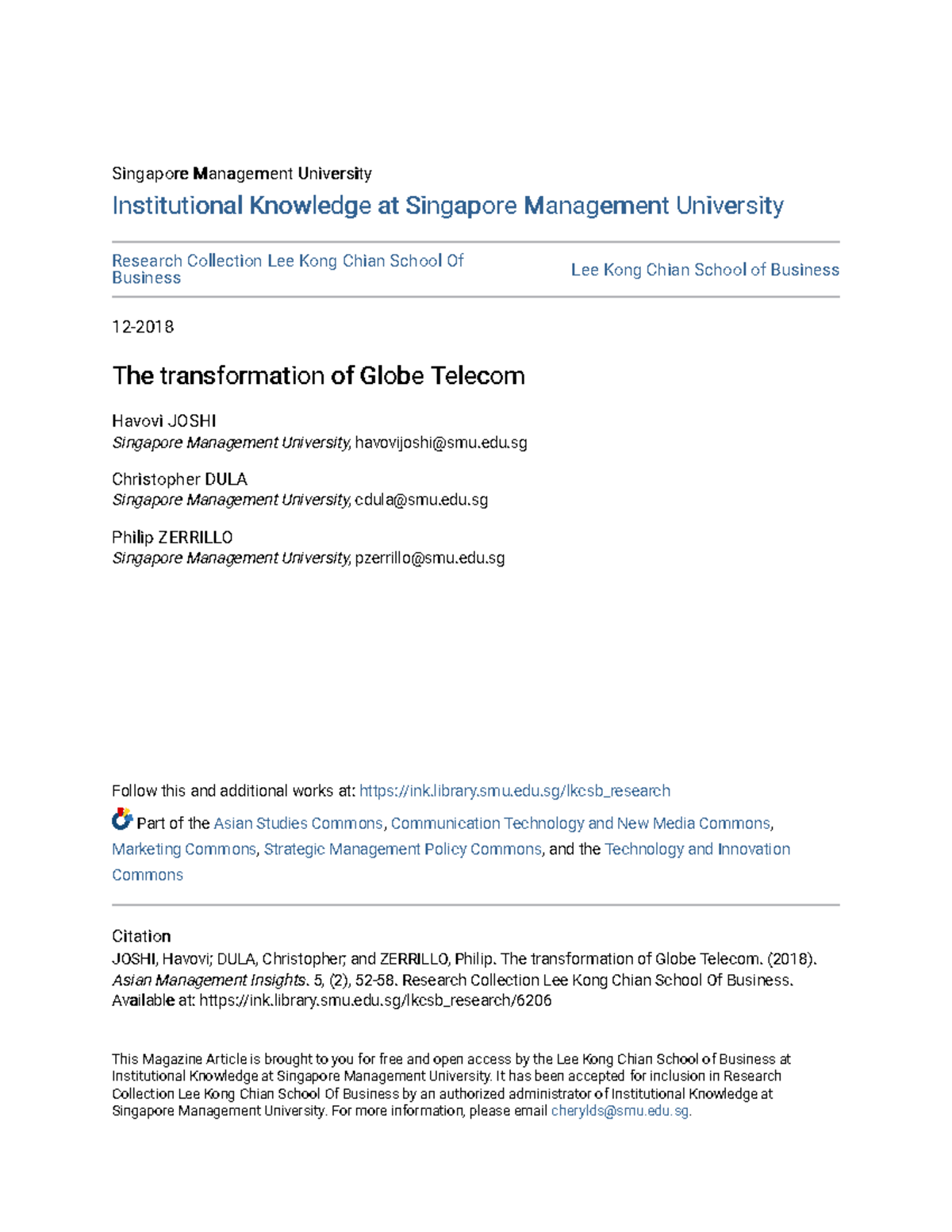 The transformation of Globe Telecom - Singapore Management UniversitySingapore Management ...