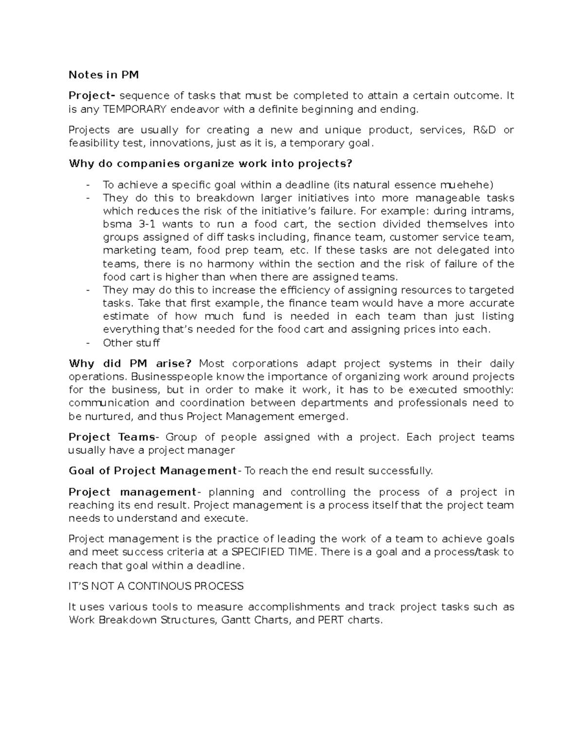 Notes in introduction to PM - Notes in PM Project- sequence of tasks ...