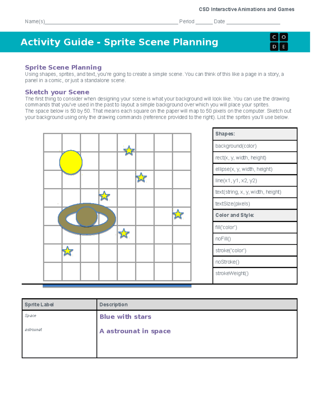 U3 Activity Guide - Sprite Scene Planning - CSD Interactive Animations ...