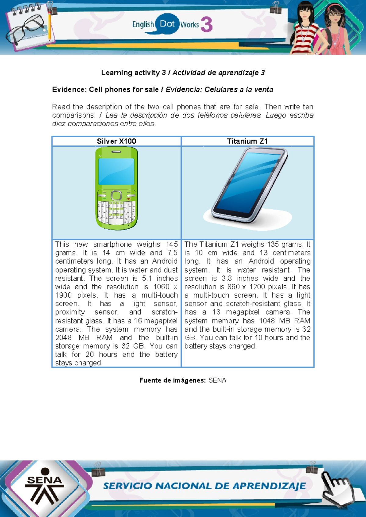 Evidence CELL Phones FOR SALE - Learning activity 3 / Actividad de ...