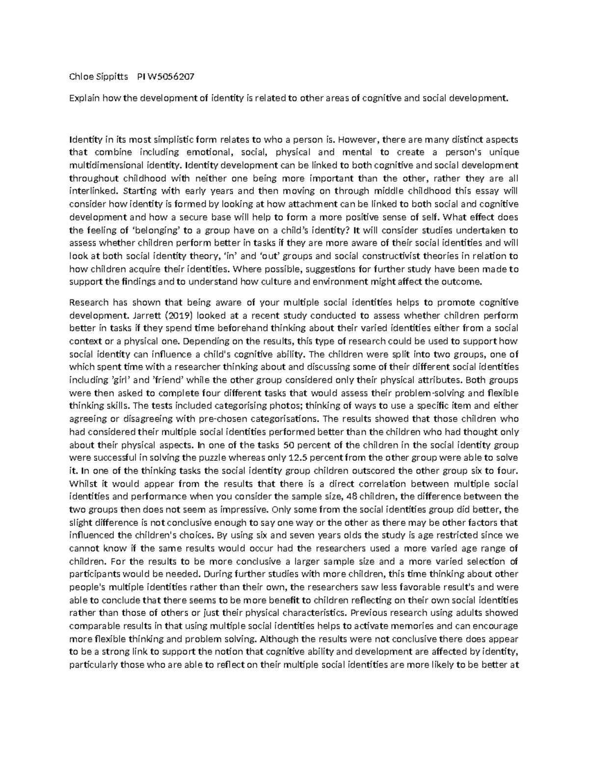 TMA 02 - Explain how the development of identity is related to other areas of cognitive ...