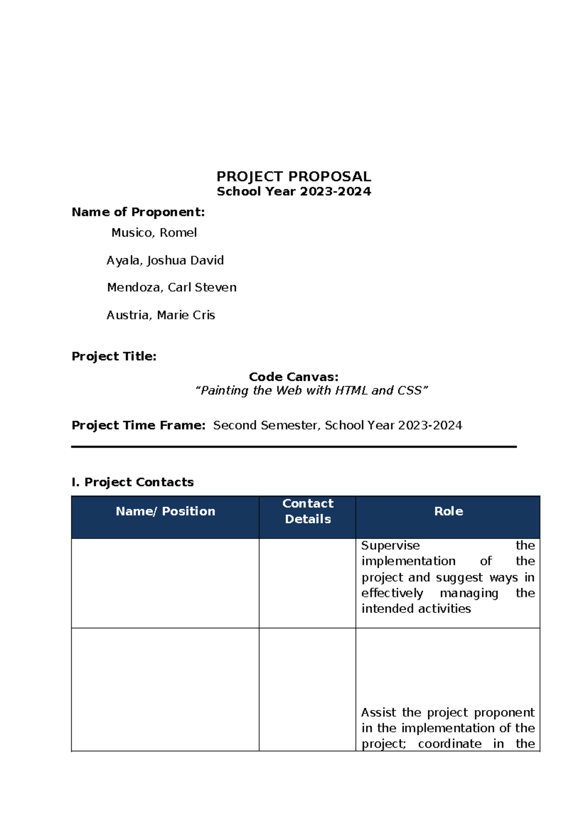 IT-ERA- Documentations - PROJECT PROPOSAL School Year 2023- Name of ...