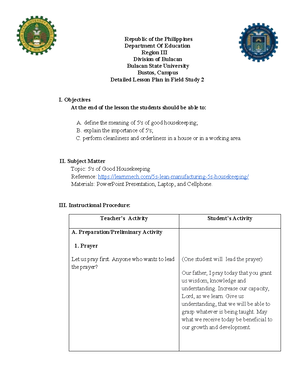 detailed lesson plan - A DETAILED LESSON PLAN Topic: Prepare and ...