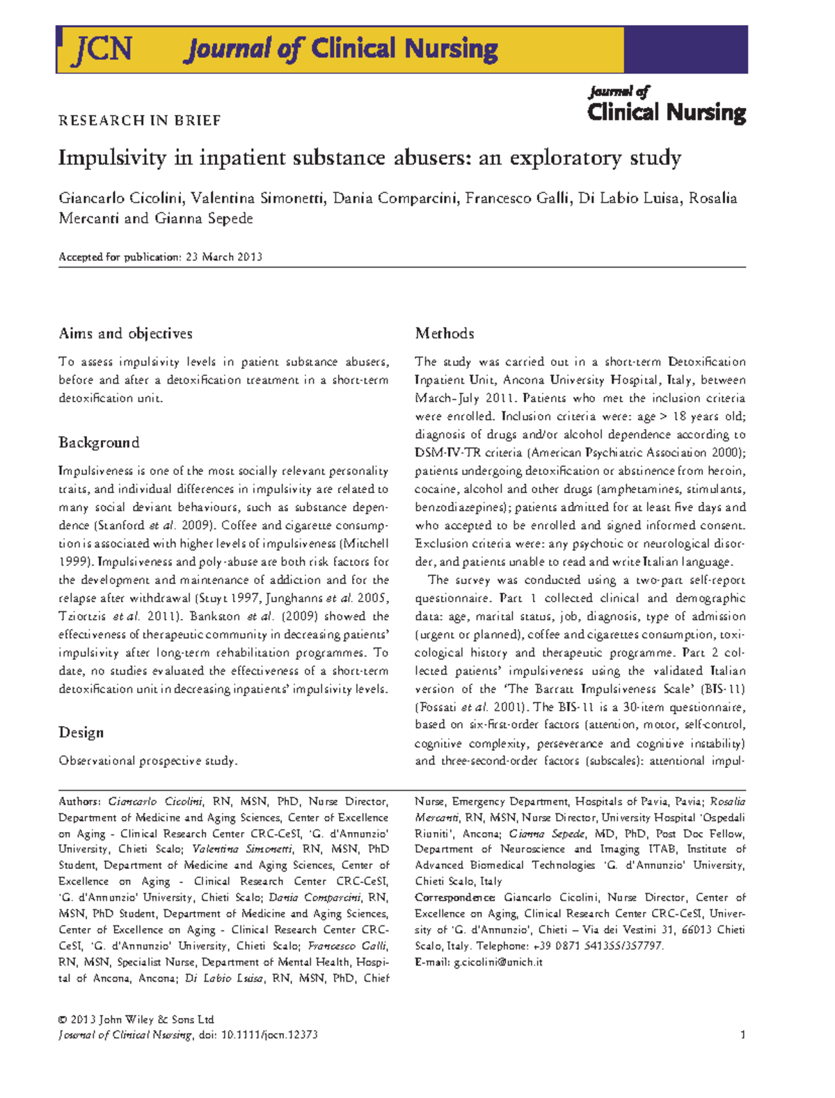 Impulsivity in inpatient substance abuse - Background Impulsiveness is ...