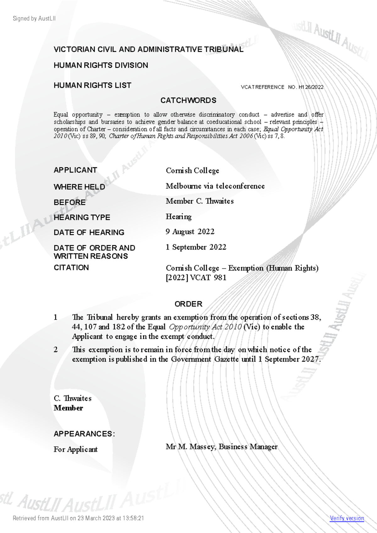 Au cases vic VCAT 2022 981 - VICTORIAN CIVIL AND ADMINISTRATIVE ...