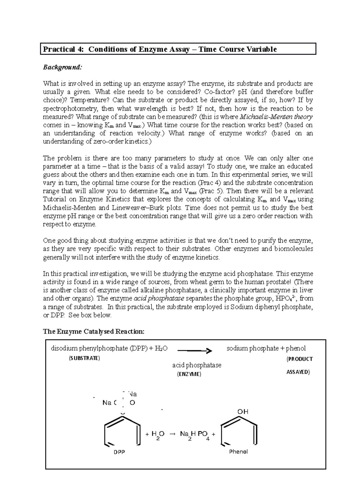 Conditions of Enzyme Assay Time Course Variable - Studocu