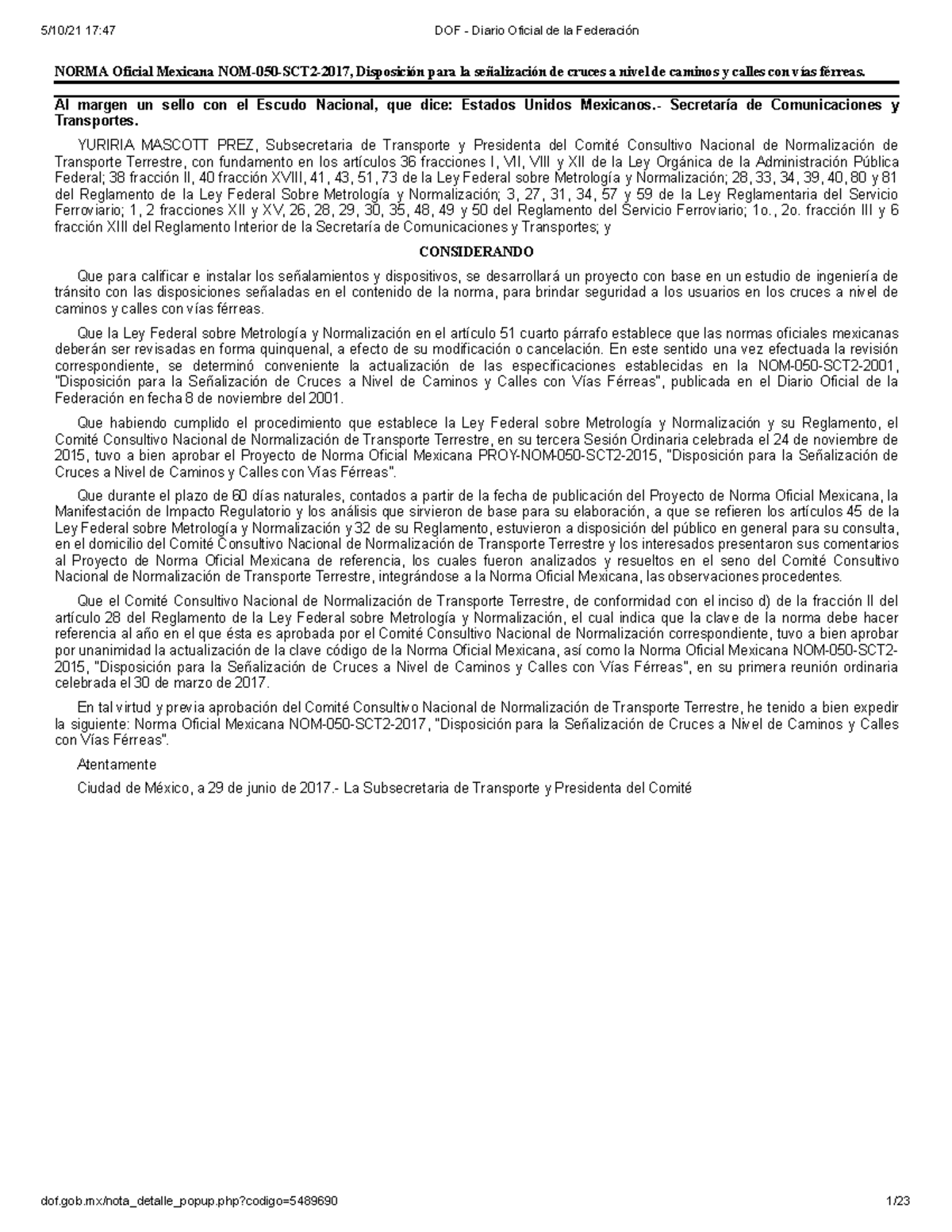 documento digital de la NOM 050 SCT2 2017 - Metrología - UNAM - Studocu