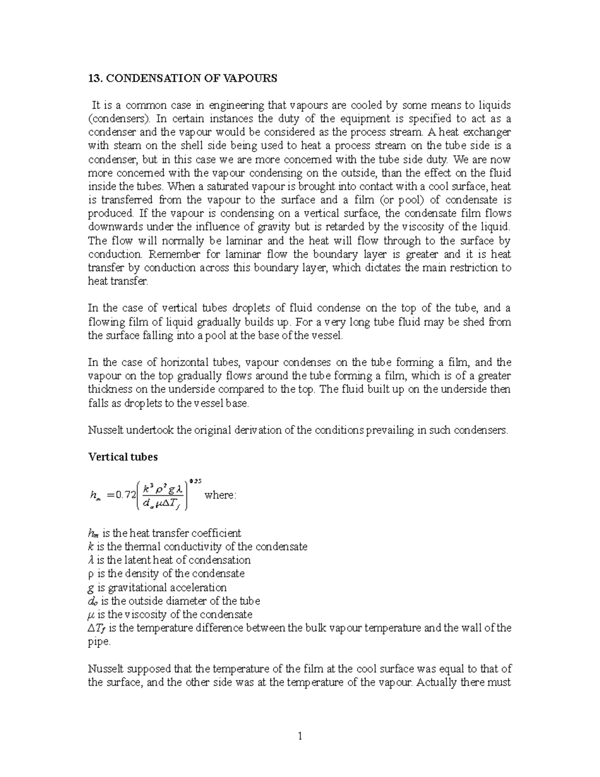 SECT 12 - Example questions - 13. CONDENSATION OF VAPOURS It is a ...