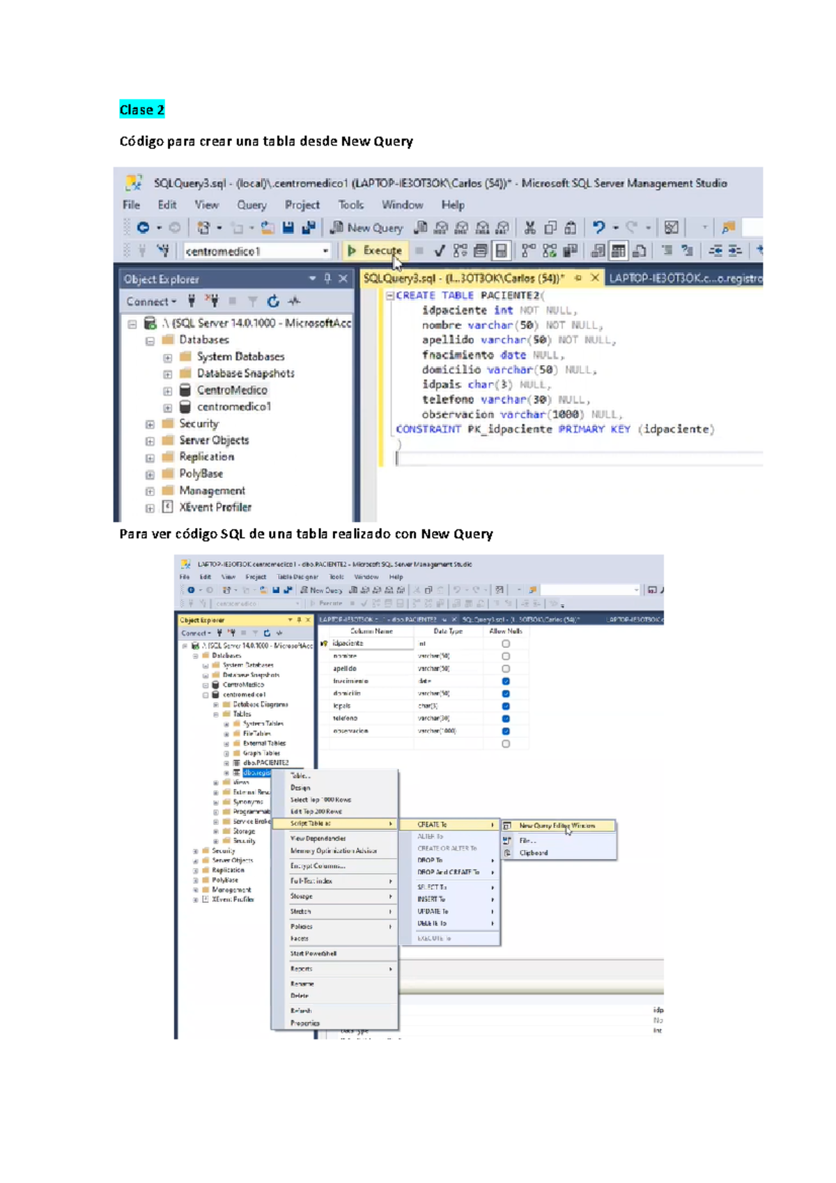 Cuaderno - Códigos - Clase 2 Código para crear una tabla desde New ...
