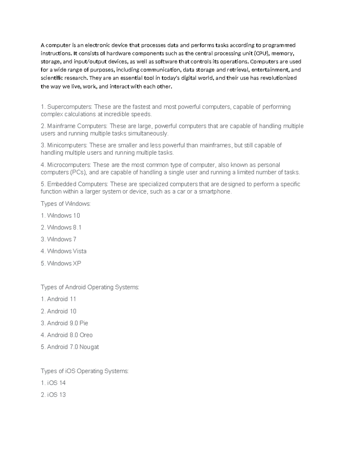 A computer is an electronic device that processes data and performs ...