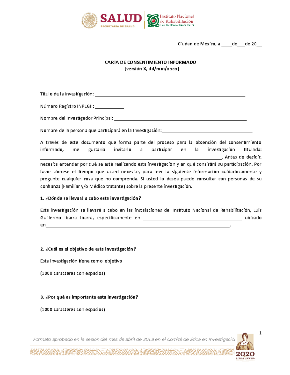 Formato- Consentimiento- Informado - Ciudad de México, a __de___de 20 ...
