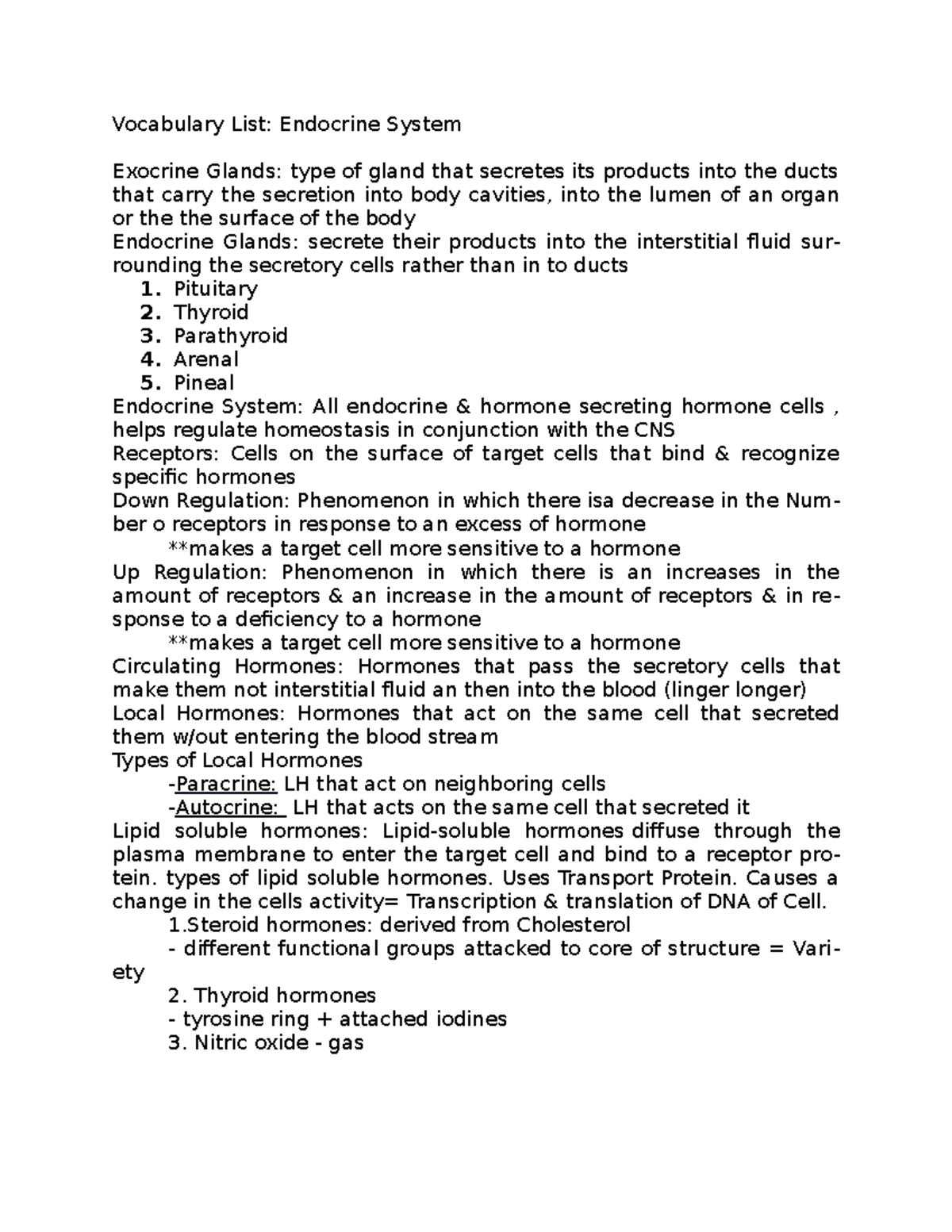 Endocrine Notes - Vocabulary List: Endocrine System Exocrine Glands ...