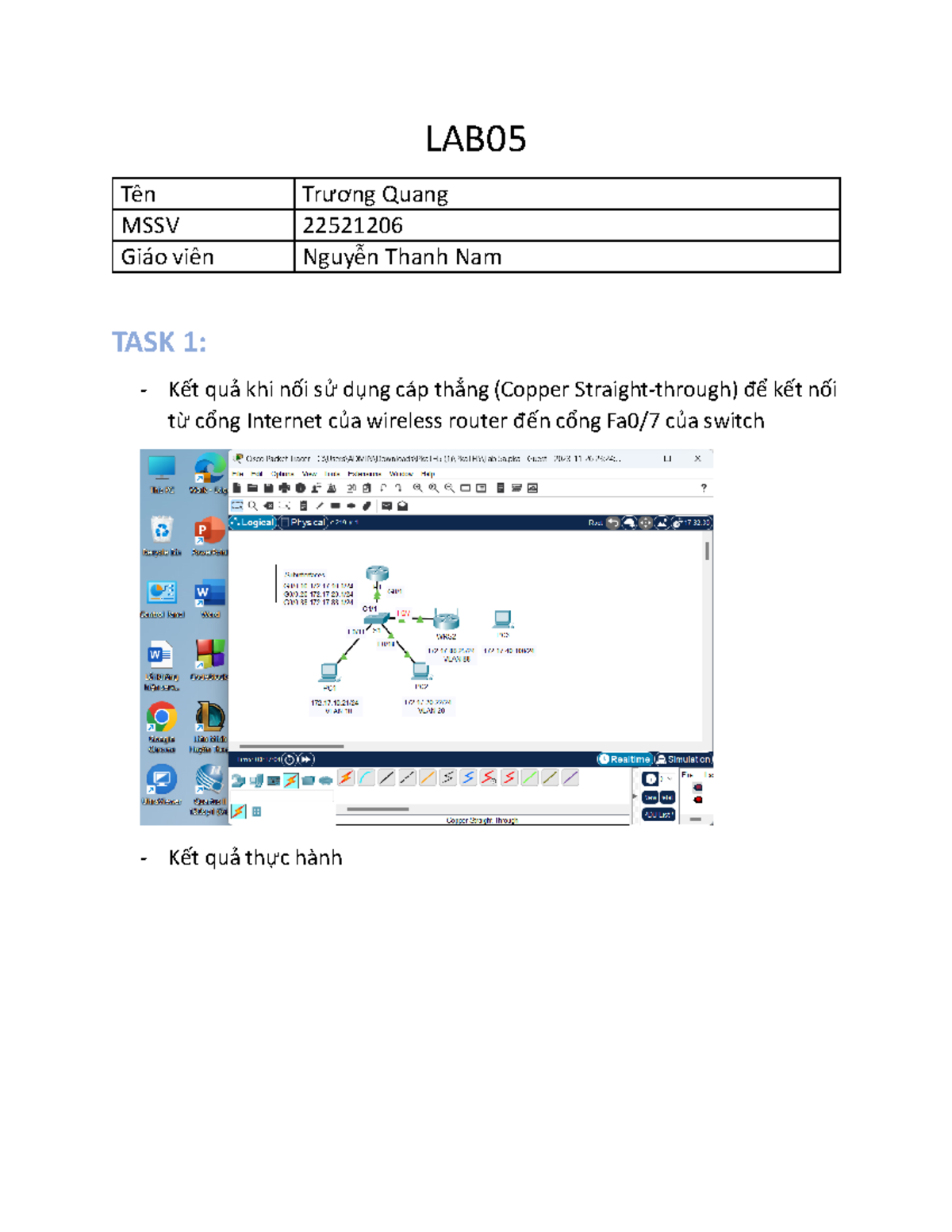 22521206 Truong Quang Bao Cao Lab 5 - LAB0 5 Tên Trương Quang MSSV 22521206 Giáo viên Nguyễn ...