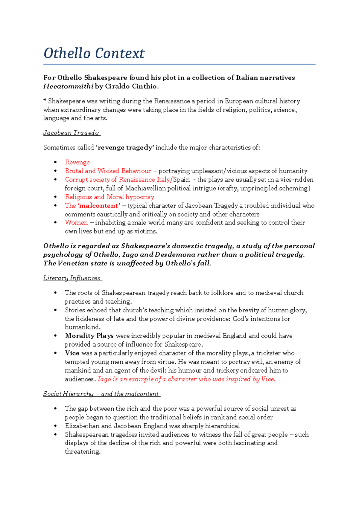 Othello Context - Othello Context For Othello Shakespeare found his ...