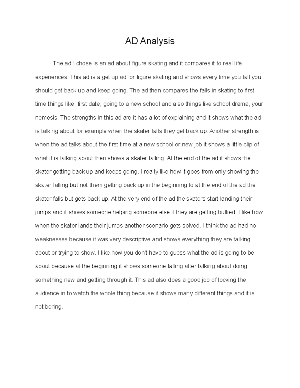 AD analysis - paper on how to analyze an add - AD Analysis The ad I ...