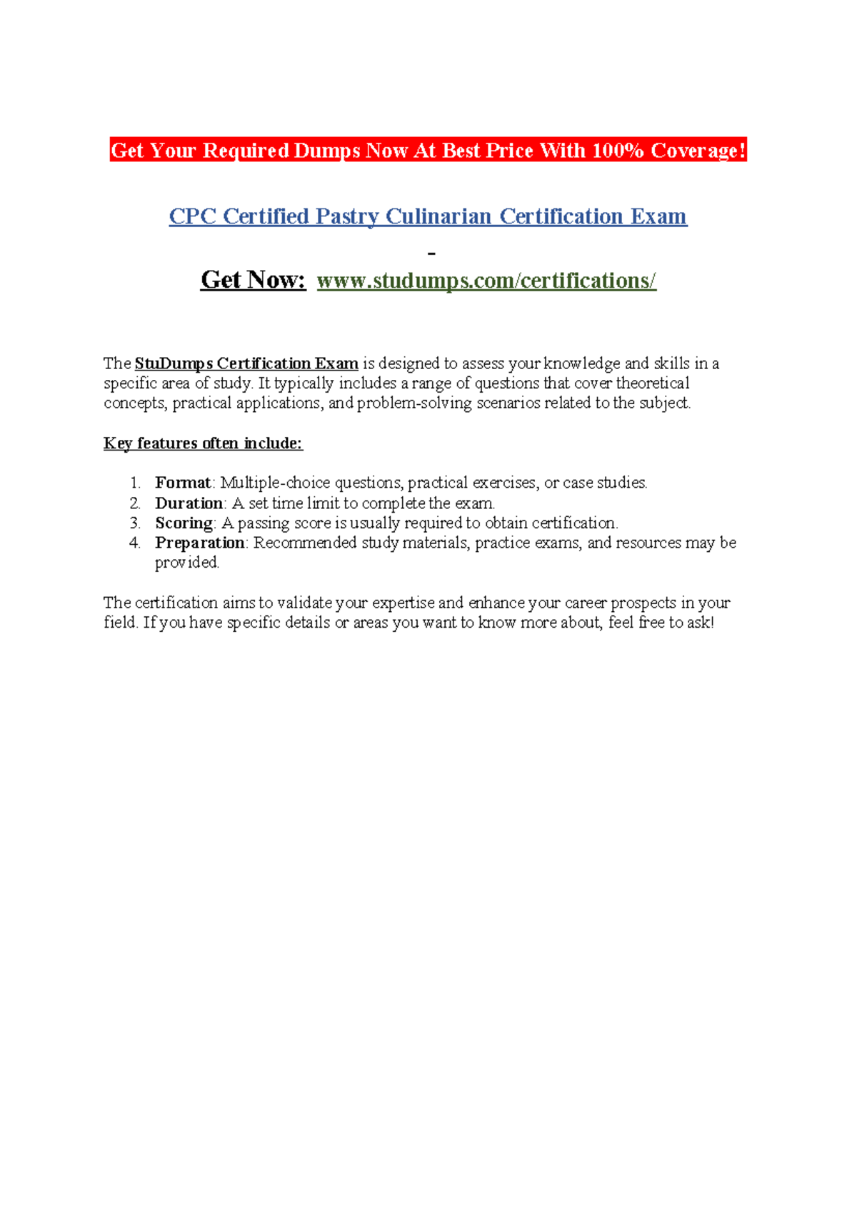 CPC Certified Pastry Culinarian Certification Exam - Get Your Required Dumps Now At Best Price ...
