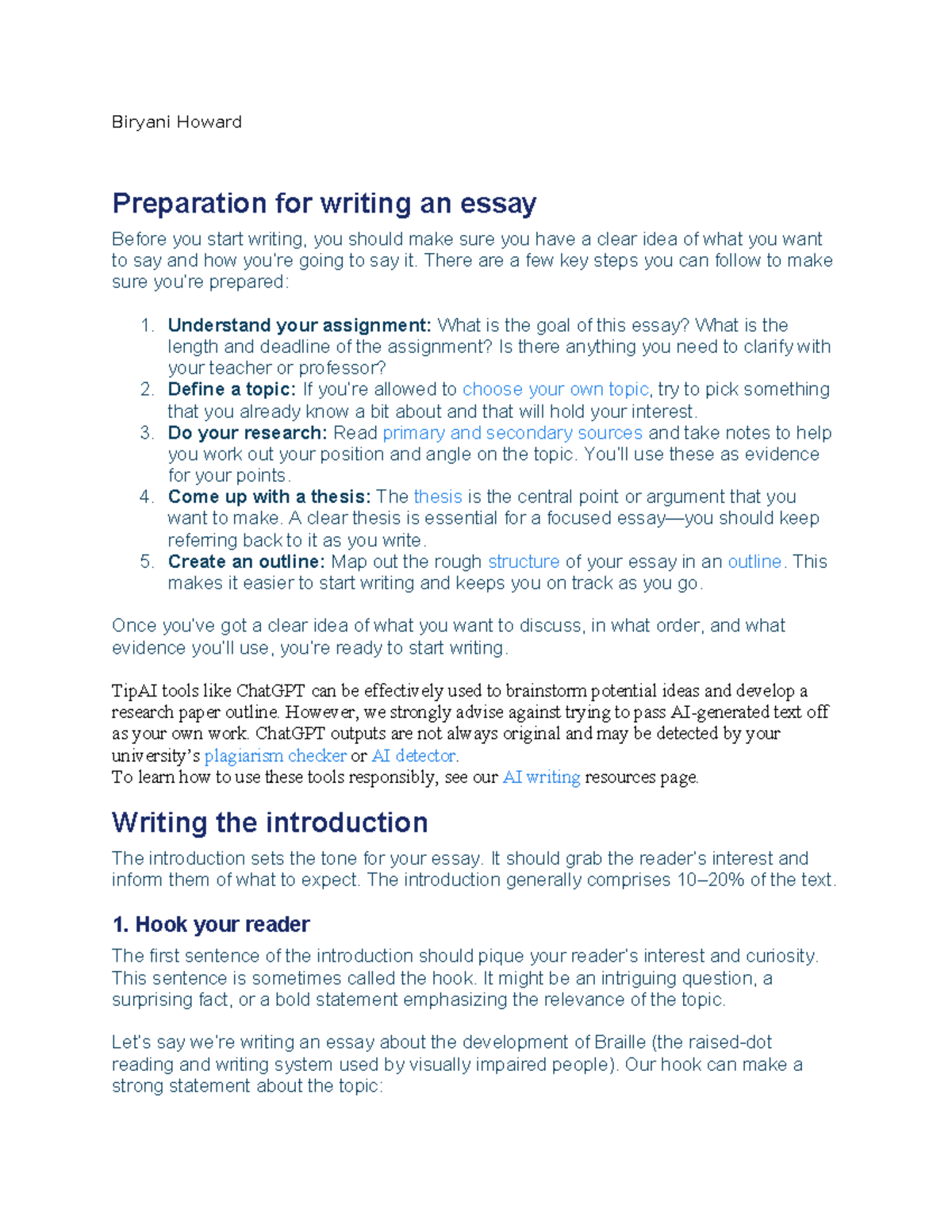 How to write essays - Biryani Howard Preparation for writing an essay ...