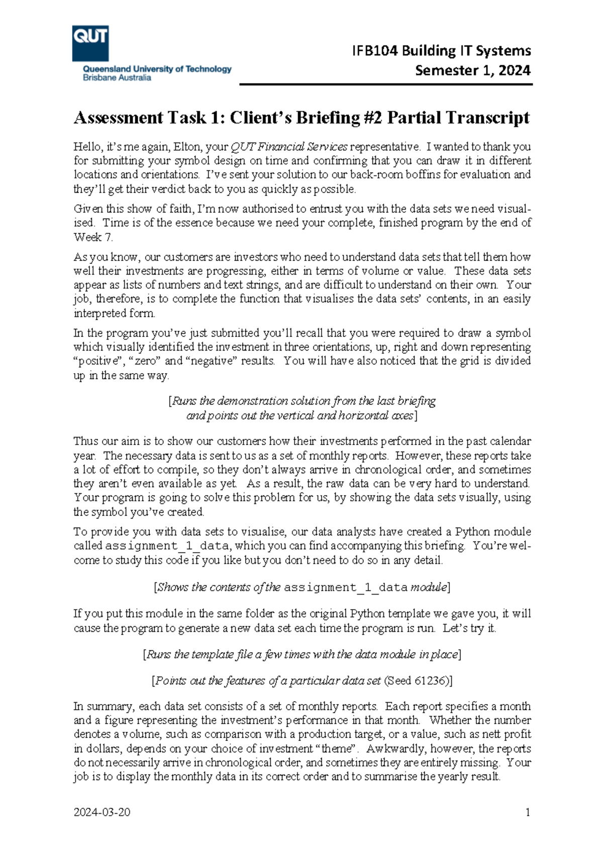 Assessment Task 1-Briefing 2-Transcript - Semester 1 , 202 4 Assessment ...