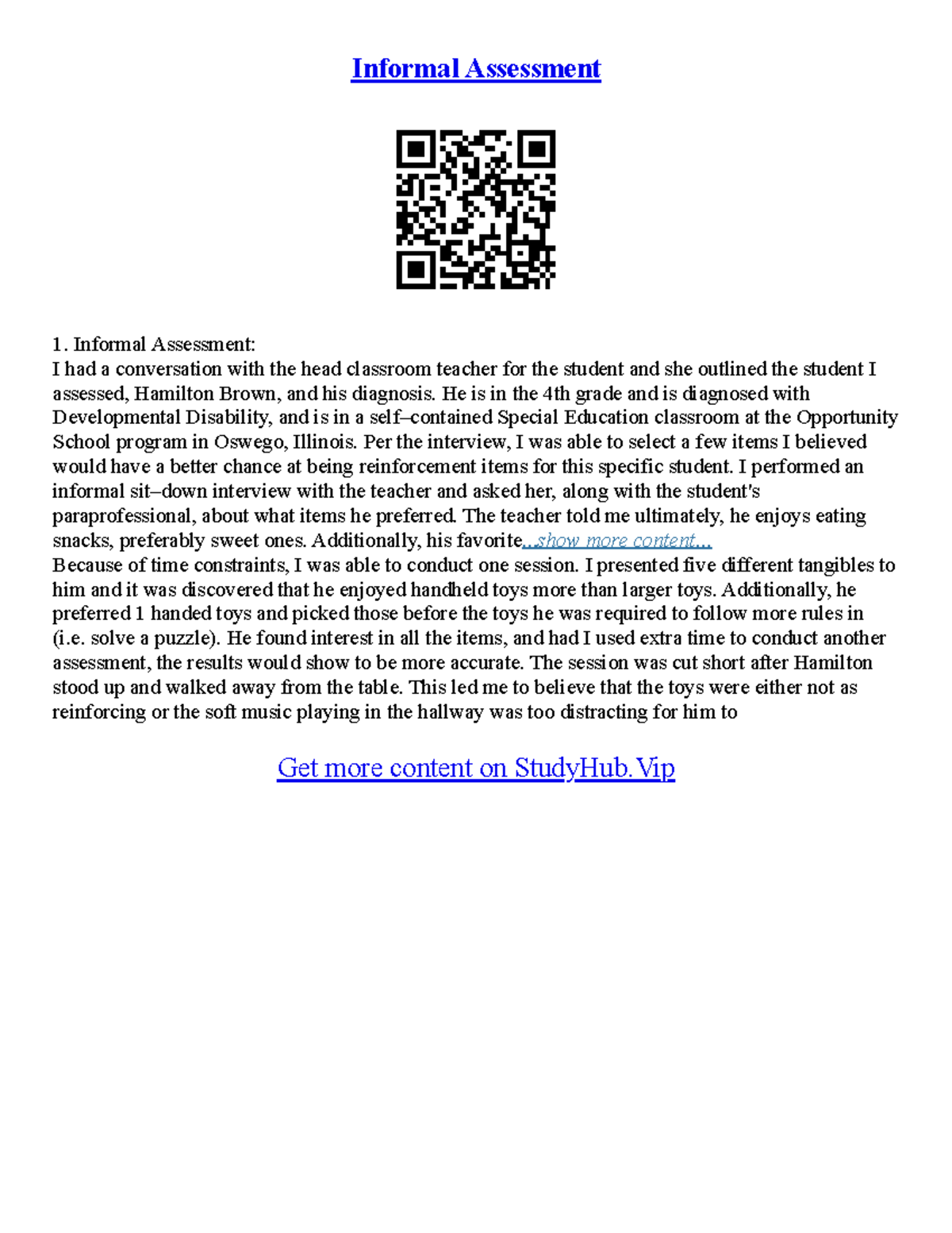 Informal Essay Outline - Informal Assessment Informal Assessment: I had ...