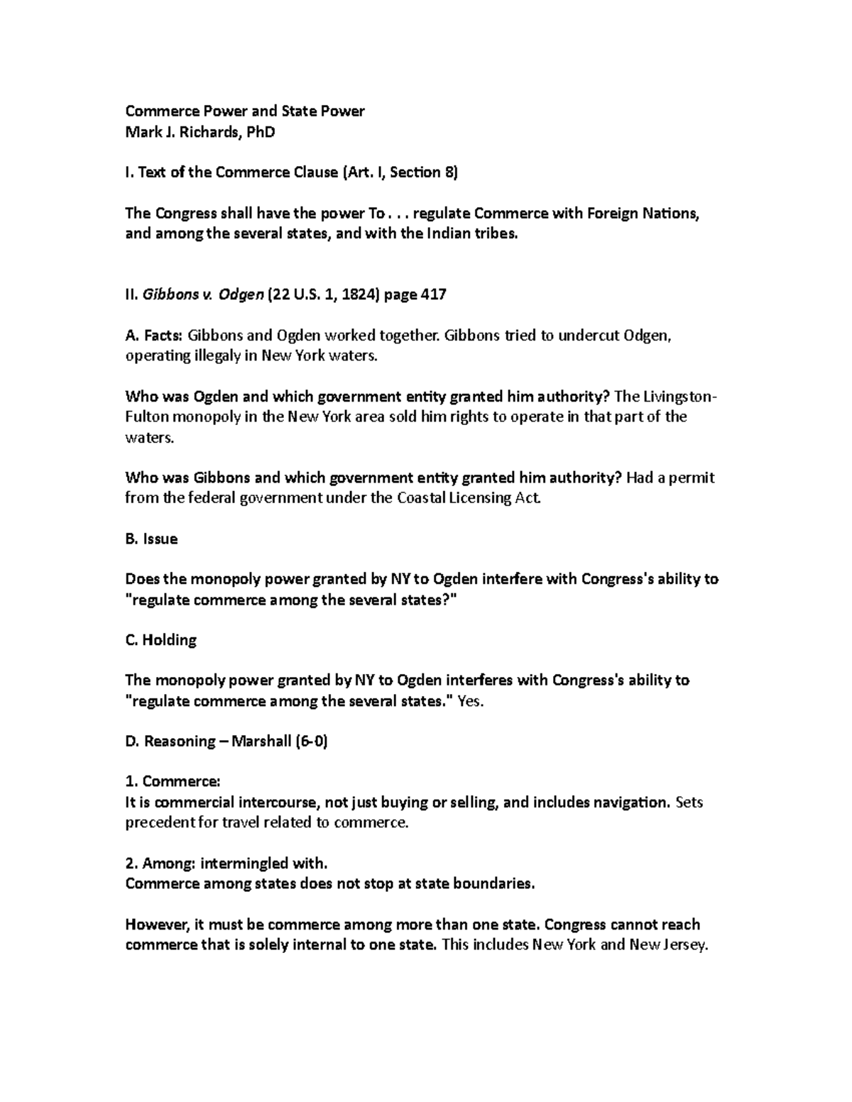 Commerce Power and State Power - Richards, PhD I. Text of the Commerce ...