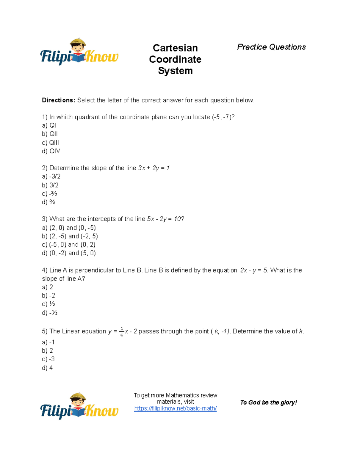 Cartesian Coordinate System Practice Questions - Cartesian Coordinate ...