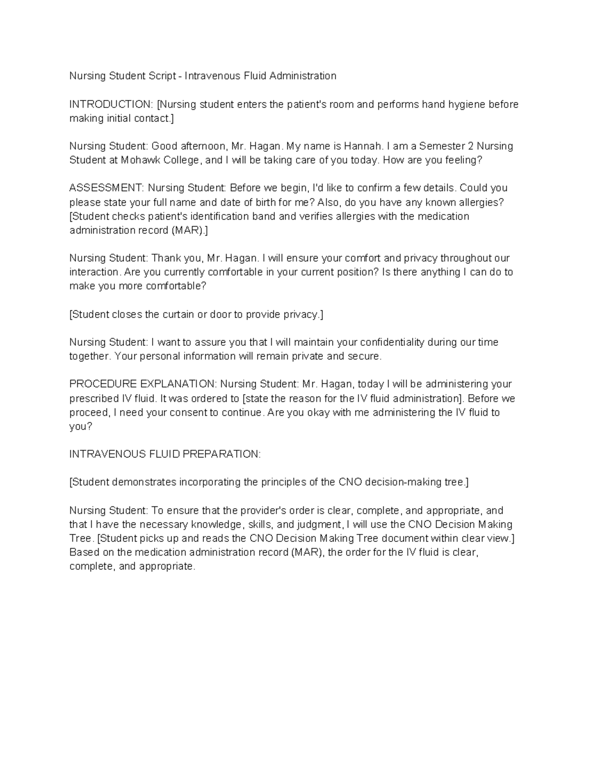 IV Fluid script - Nursing Student Script - Intravenous Fluid ...