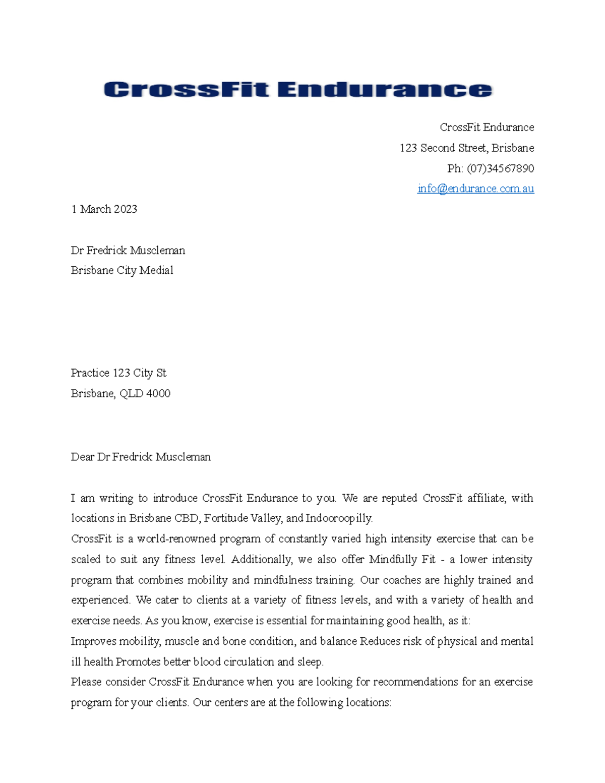 Assessment 3 - Part C -Correct Letter Template - CrossFit Endurance 123 ...