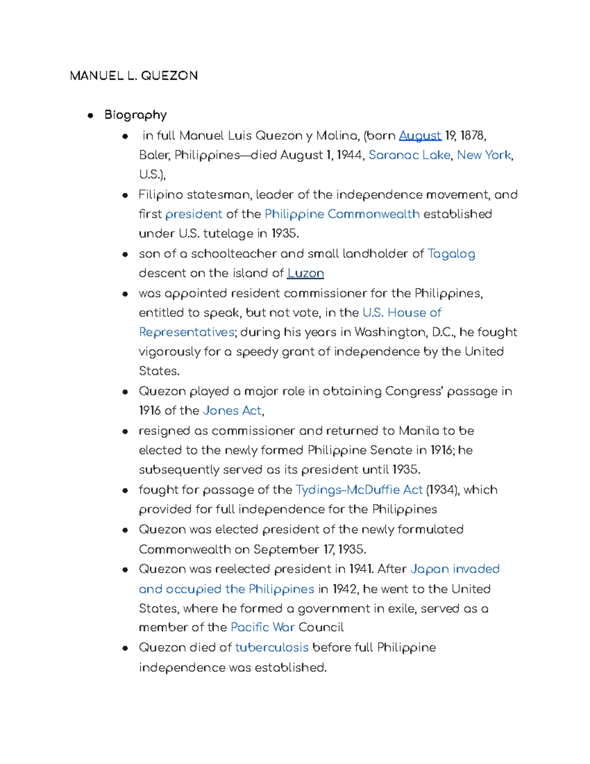 Manuel L. Quezon - NANANAN - MANUEL L. QUEZON Biography in full Manuel ...