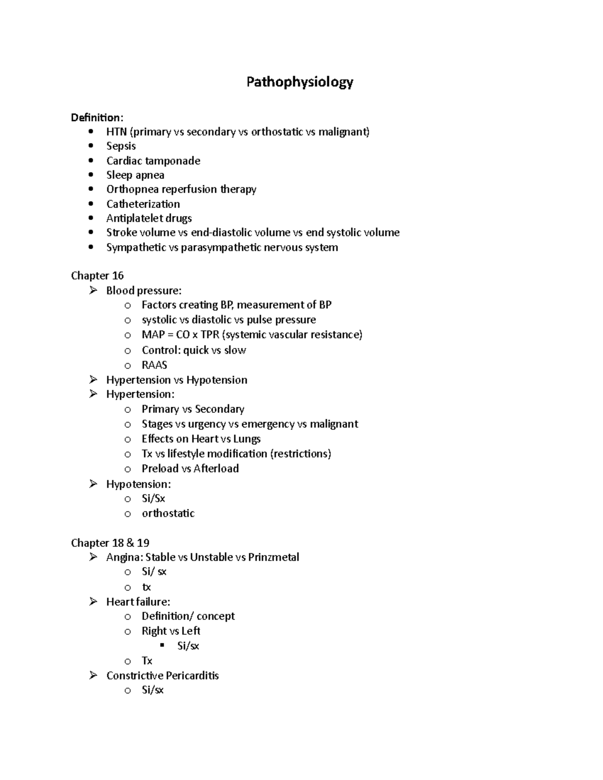 Patho Study Guide (Ch16,18,19,20) - Pathophysiology Definition : HTN ...