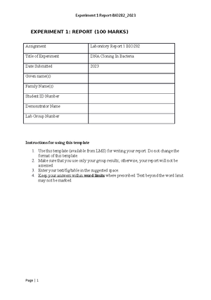 Experiment 1 lab report - EXPERIMENT 1: REPORT (100 MARKS) Assignment ...