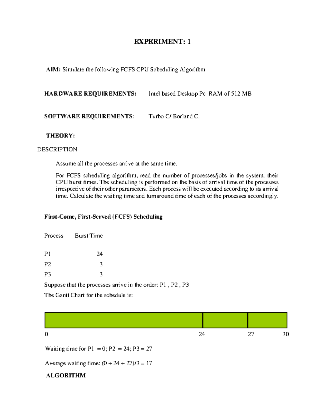 OS LAB Manual NEW - EXPERIMENT: 1 AIM: Simulate the following FCFS CPU Scheduling Algorithm ...