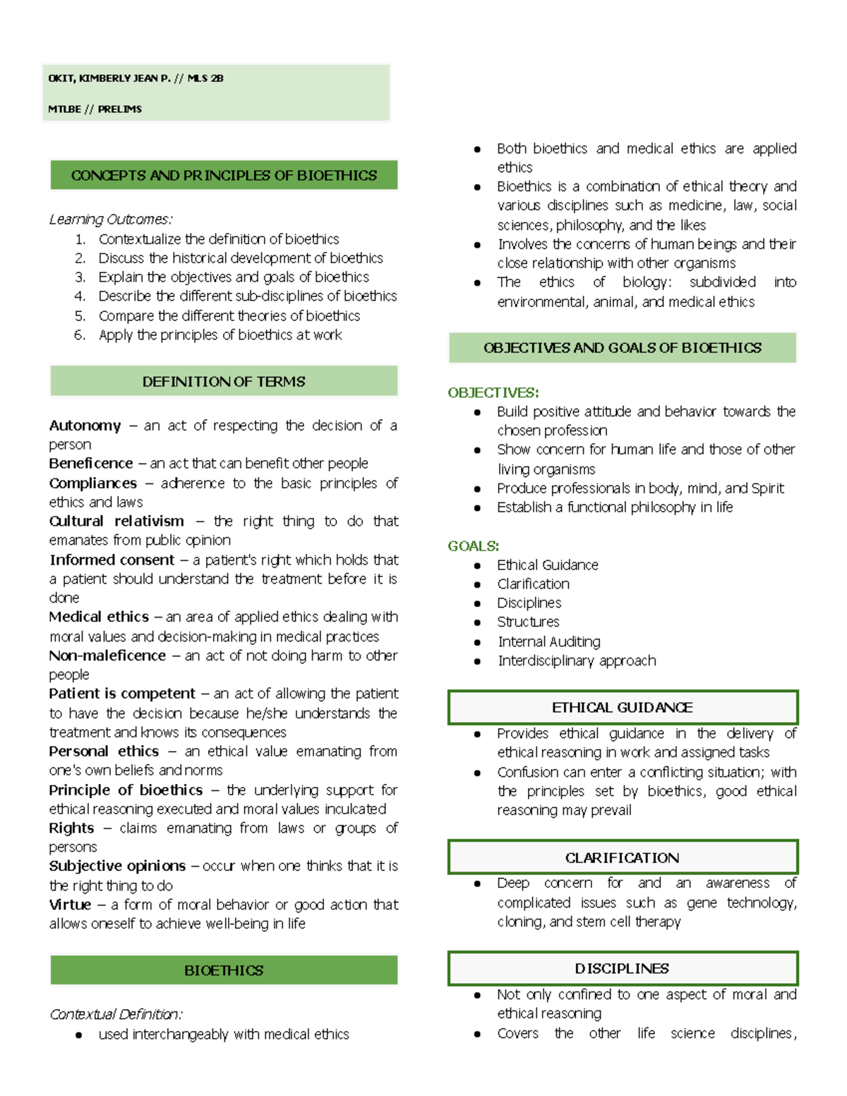 L2 Concepts AND Principles OF Bioethics - MTLBE // PRELIMS CONCEPTS AND PRINCIPLES OF BIOETHICS ...