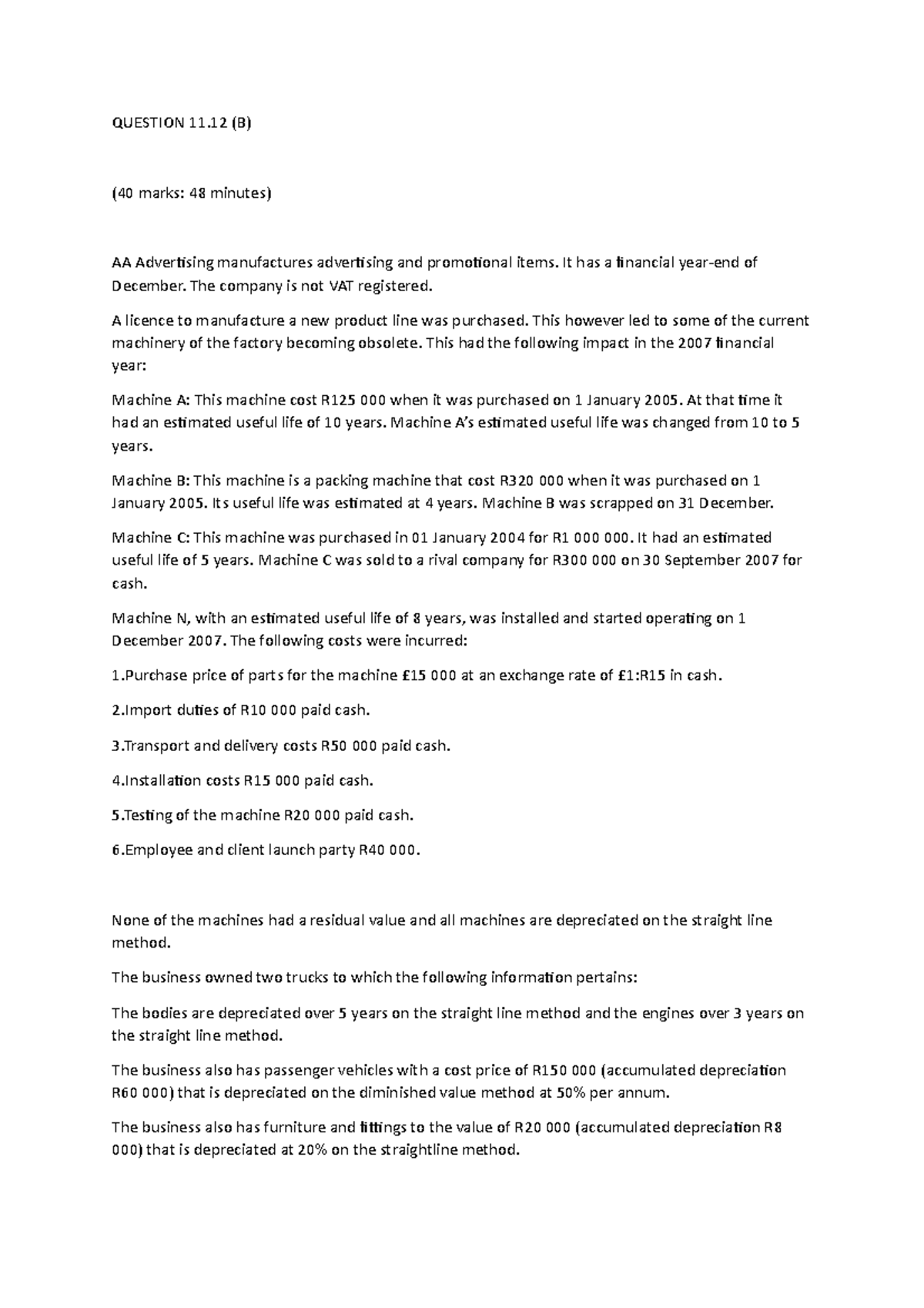 Tutorial 4 Questions - QUESTION 11 (B) (40 marks: 48 minutes) AA ...